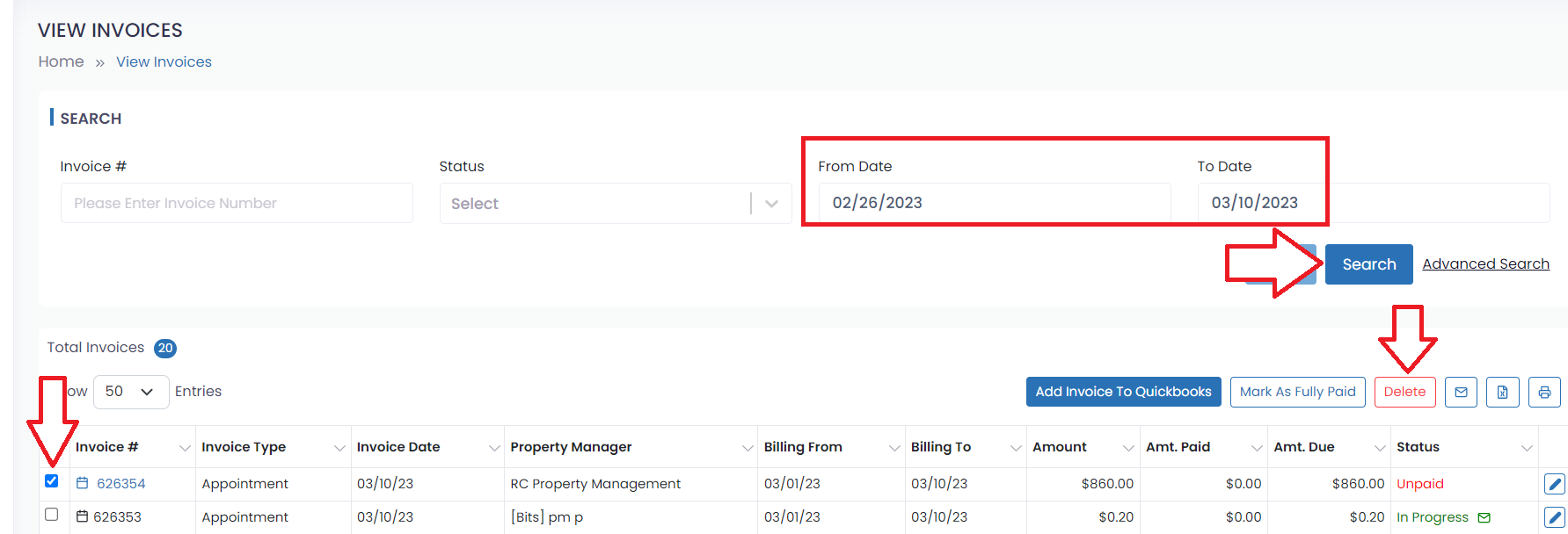 How do I delete an Invoice? (Cleaning Company) – Resort Cleaning