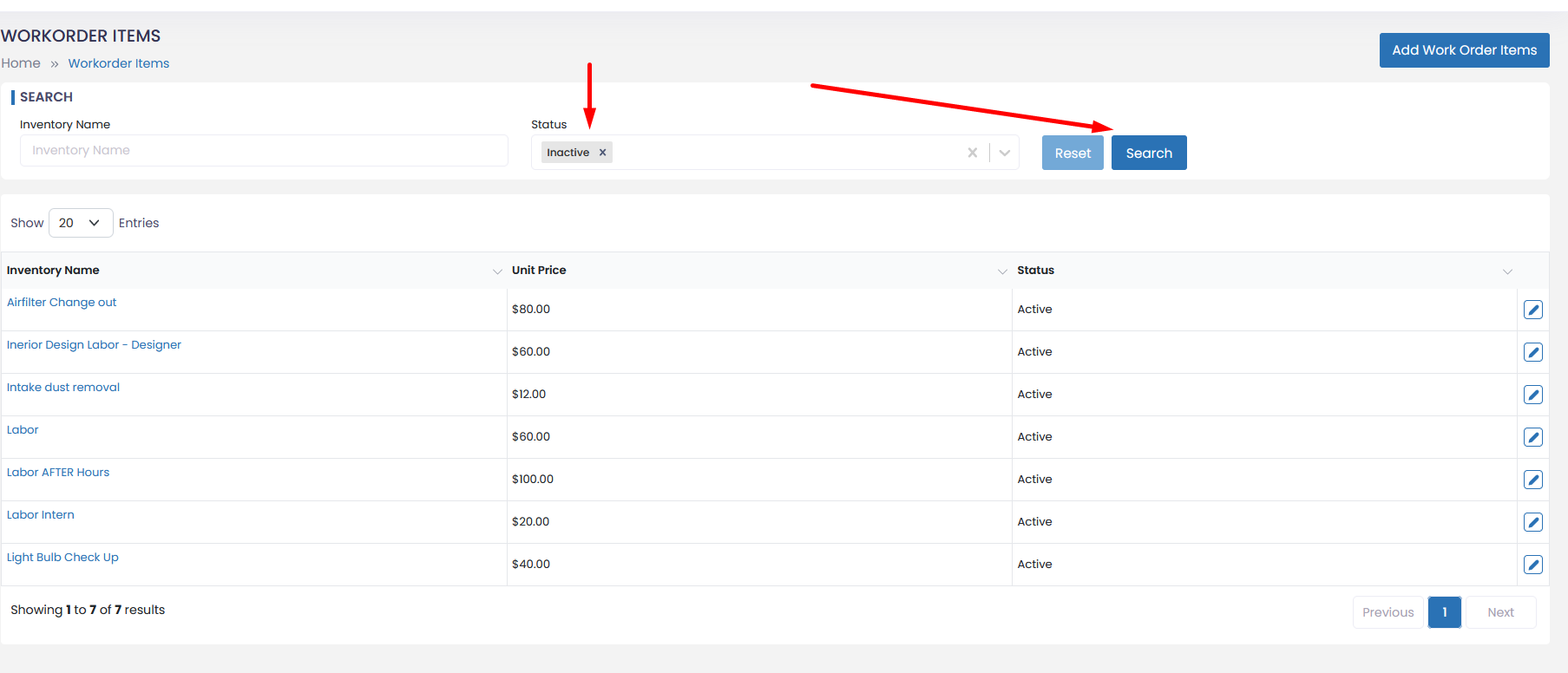 How do I bring back an Inactive Work Order Item? – Resort Cleaning