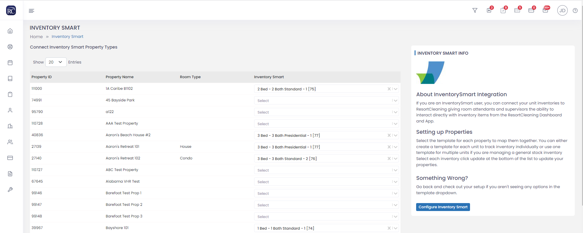 Enabling the Inventory Smart Integration – Resort Cleaning