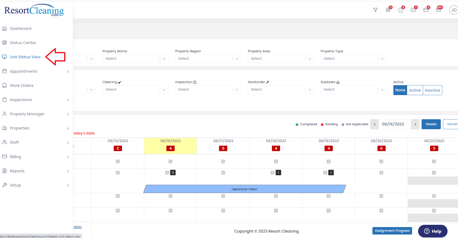 Unit Status View- Overview for Cleaning Companies – Resort Cleaning