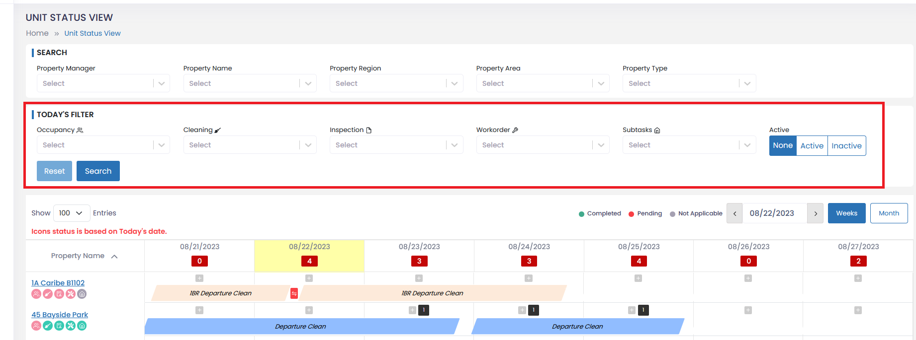 Unit Status View- Overview for Property Managers – Resort Cleaning