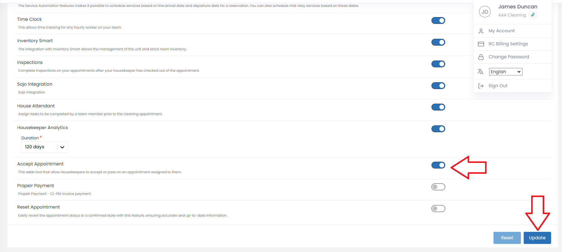 Accept/Reject Appointments Feature – Resort Cleaning
